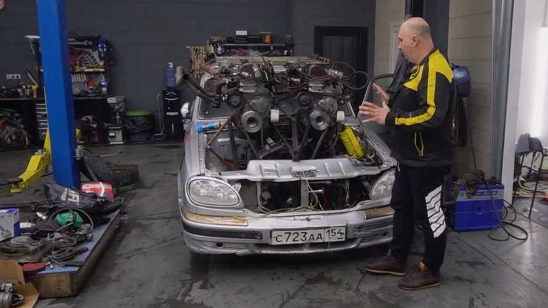 Russians build V12 by strapping three four-cylinder engines to a car