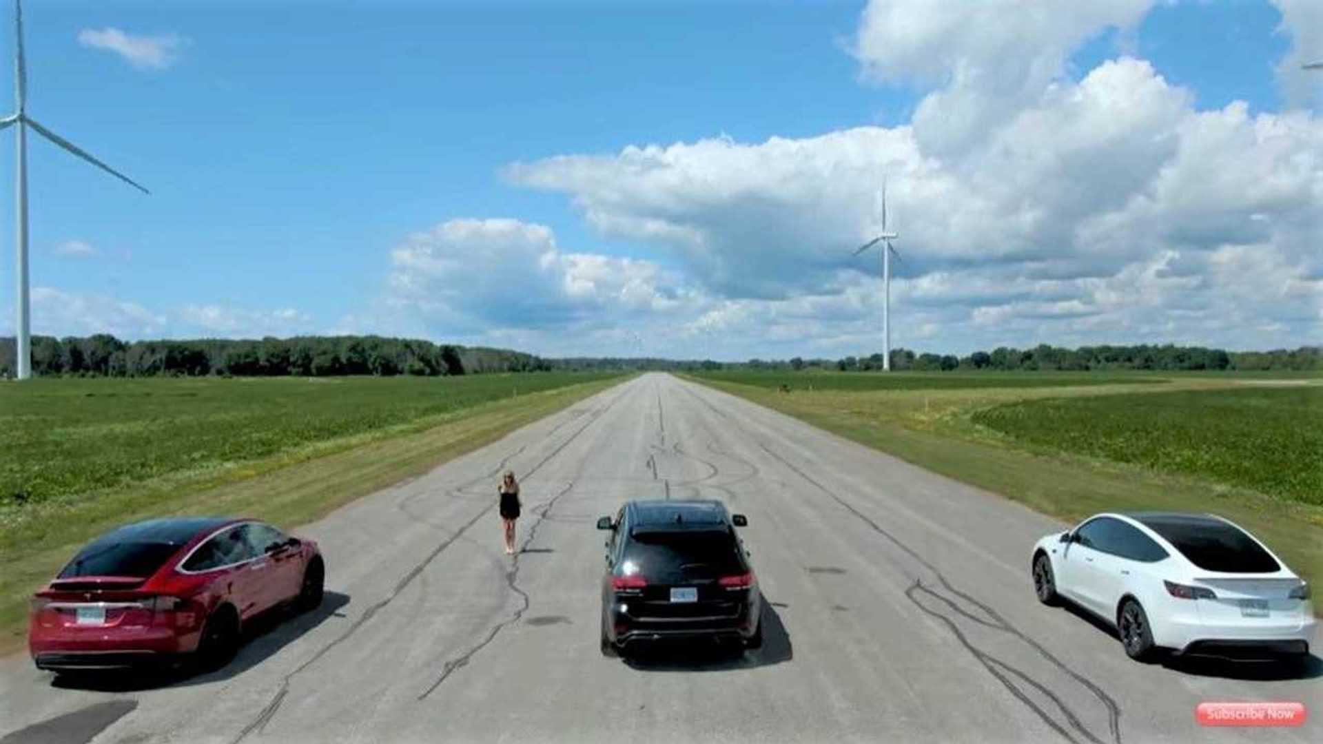 Watch Jeep Trackhawk Race Tesla Model Y Performance And Model X Performance