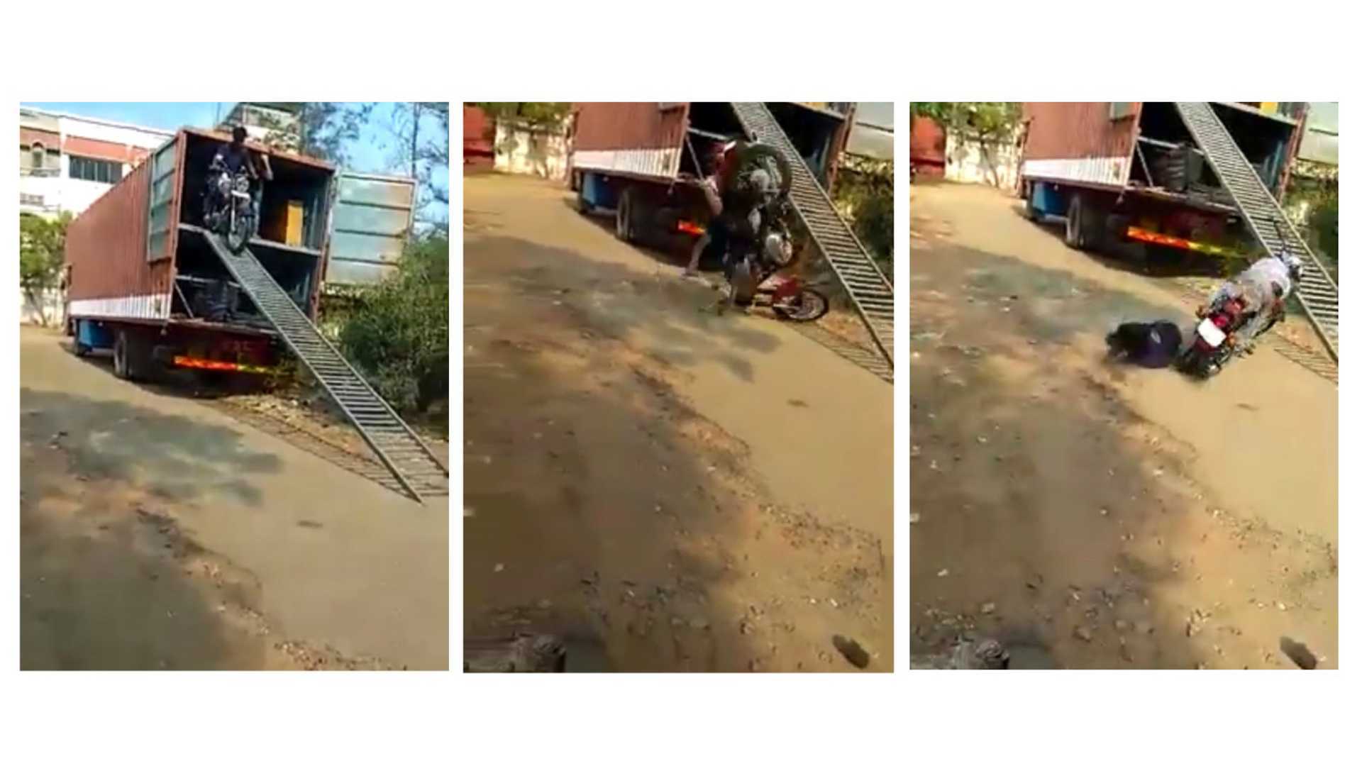 Viral Video Shows Royal Enfield Falling Off Trailer