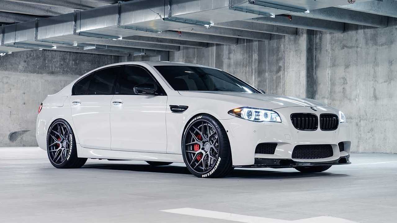 Alpine White BMW M5 With Tire Stickers