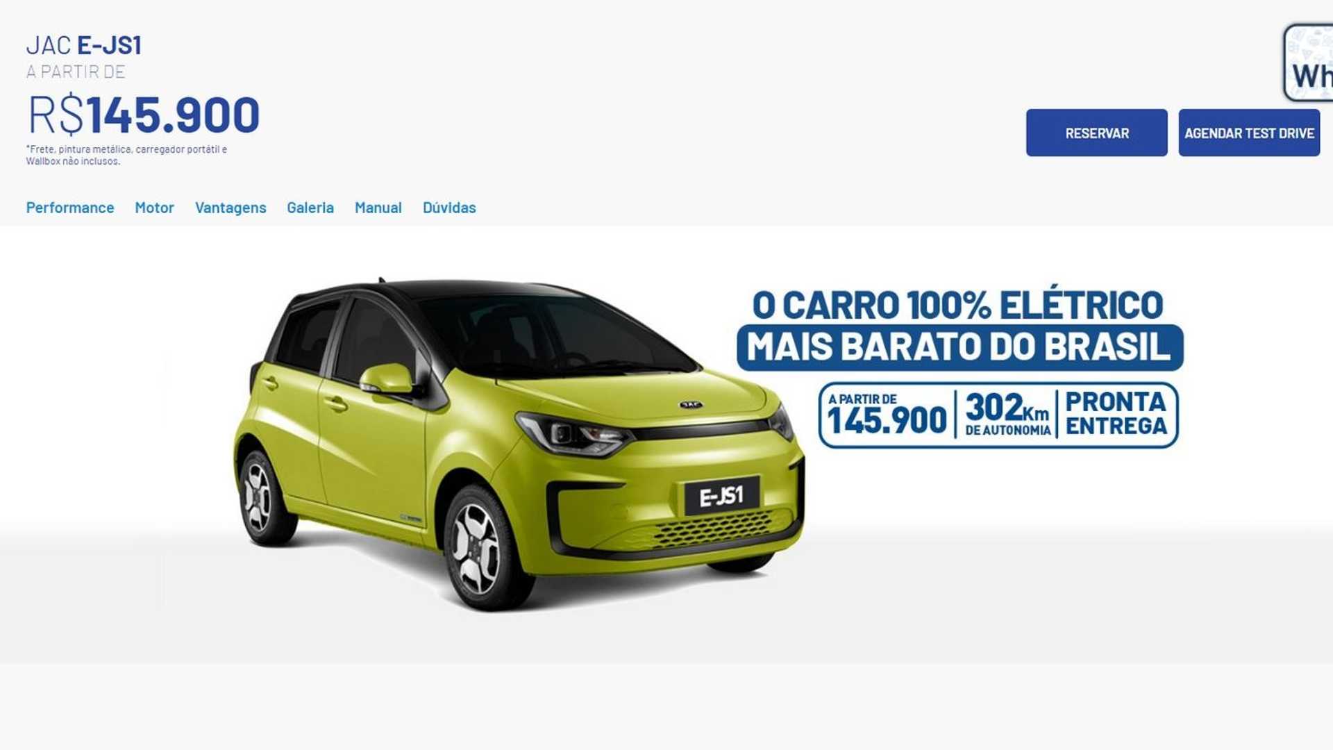 JAC e-JS1 baixa de preço e se torna o carro elétrico mais barato do Brasil