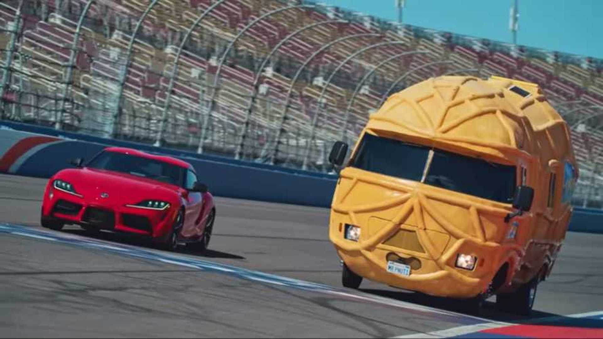 Toyota Supra takes on Mr. Peanut in absolutely nutty race