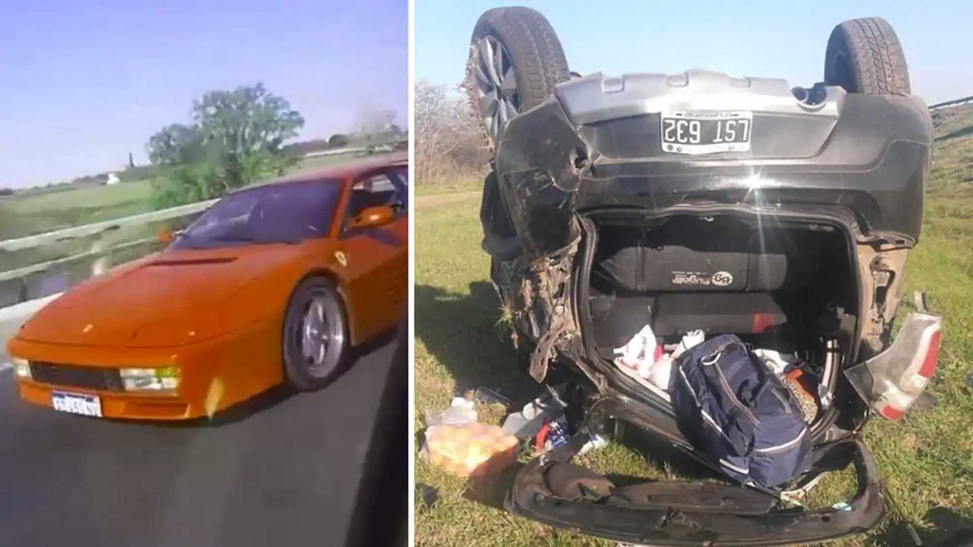 Video: volcaron mientras filmaban una Ferrari Testarossa en Santa Fe