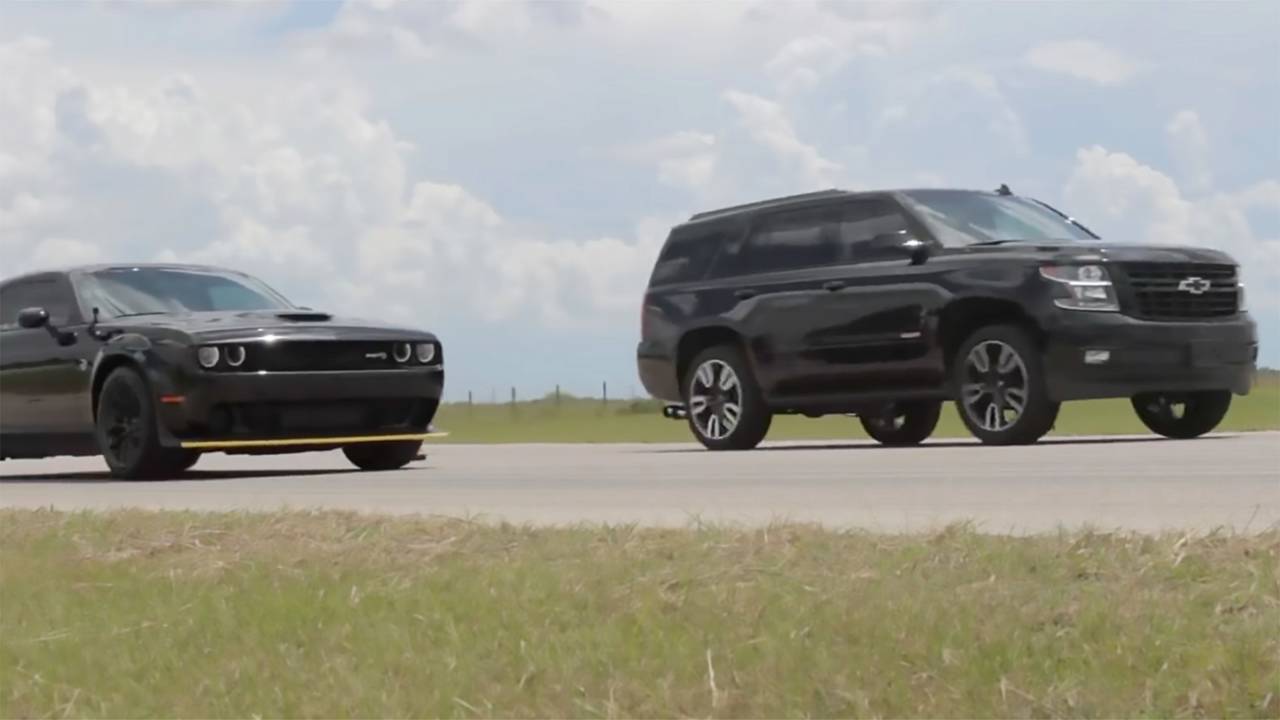 See 805-HP Tahoe RST Drag Race 707-HP Hellcat Challenger Widebody