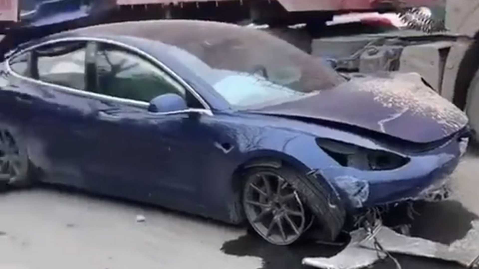 EV Crash Of The Day: A Tesla "Flew" Over A River