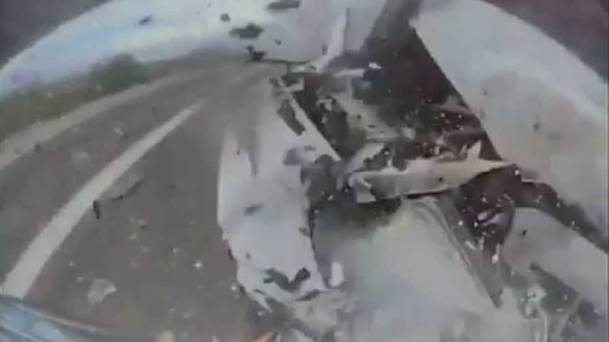 Watch A Tesla Hydroplane Out Of Control And Crash On Highway