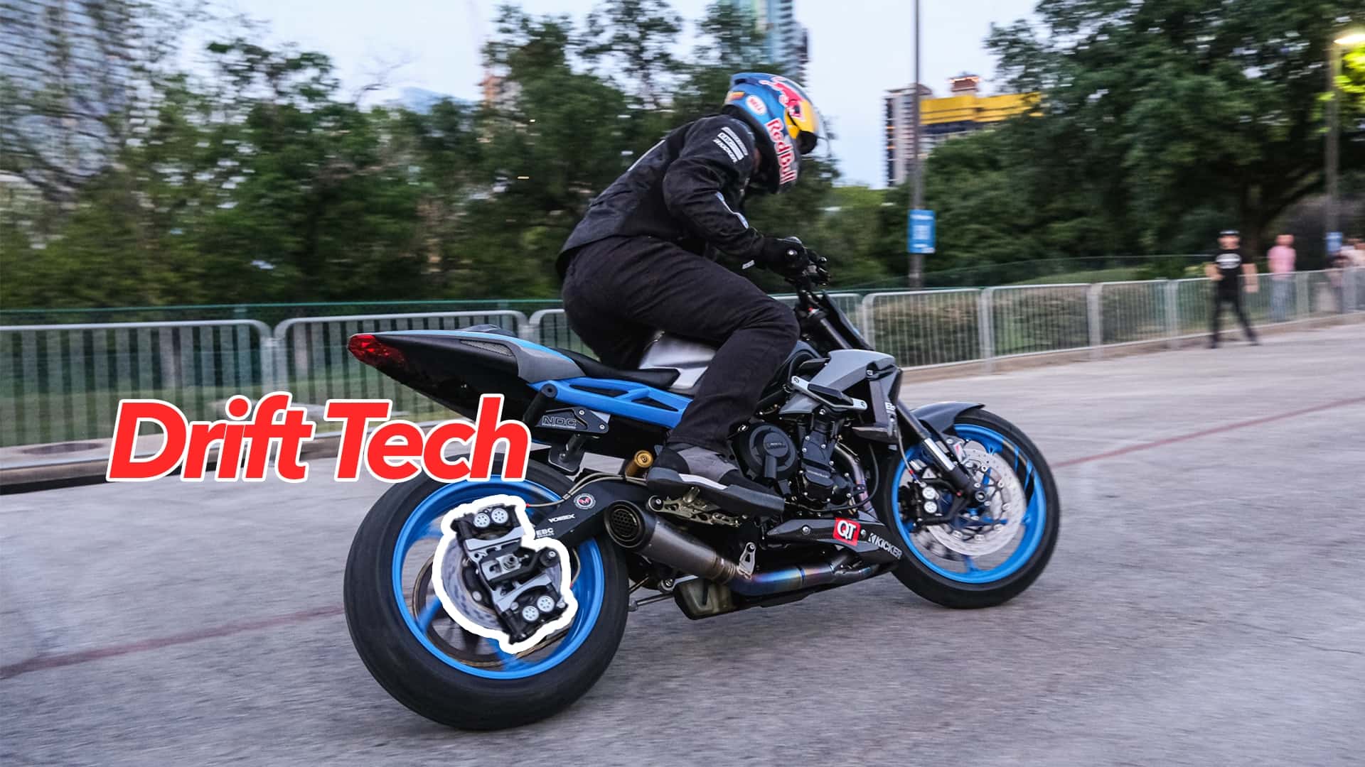 Red Bull Stunt Motorcyclist Has Rear Brakes Straight Off a Drift Car