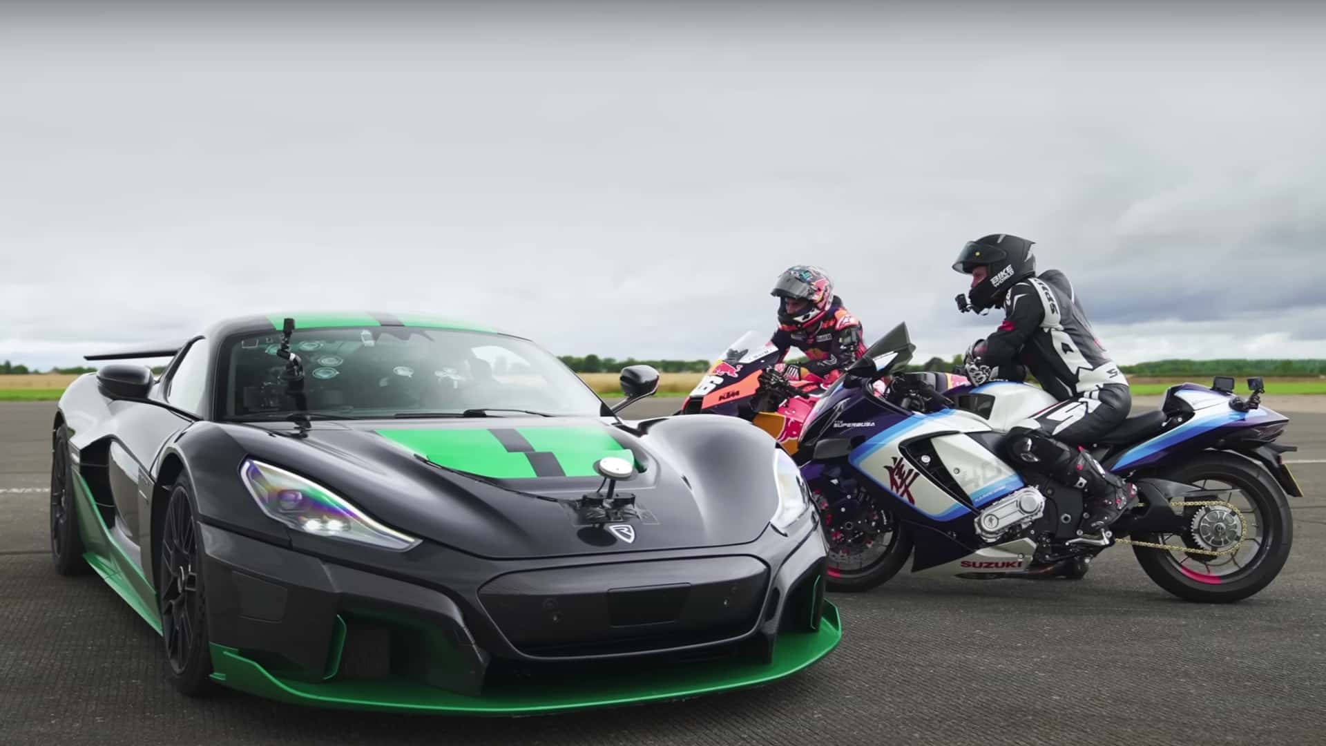 Drag Race: Rimac Nevera Vs. KTM MotoGP Bike Vs. TTS Superbusa