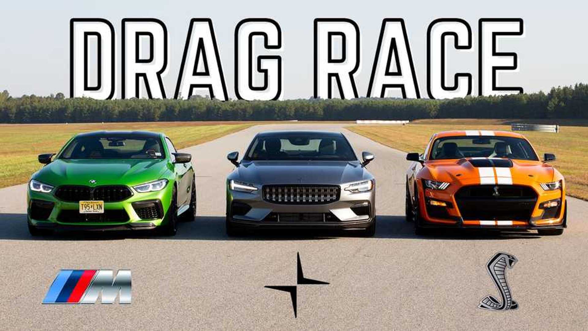 Muscle Car Drag Race: BMW M8 Competition Vs Shelby GT500 Vs Polestar 1 ...