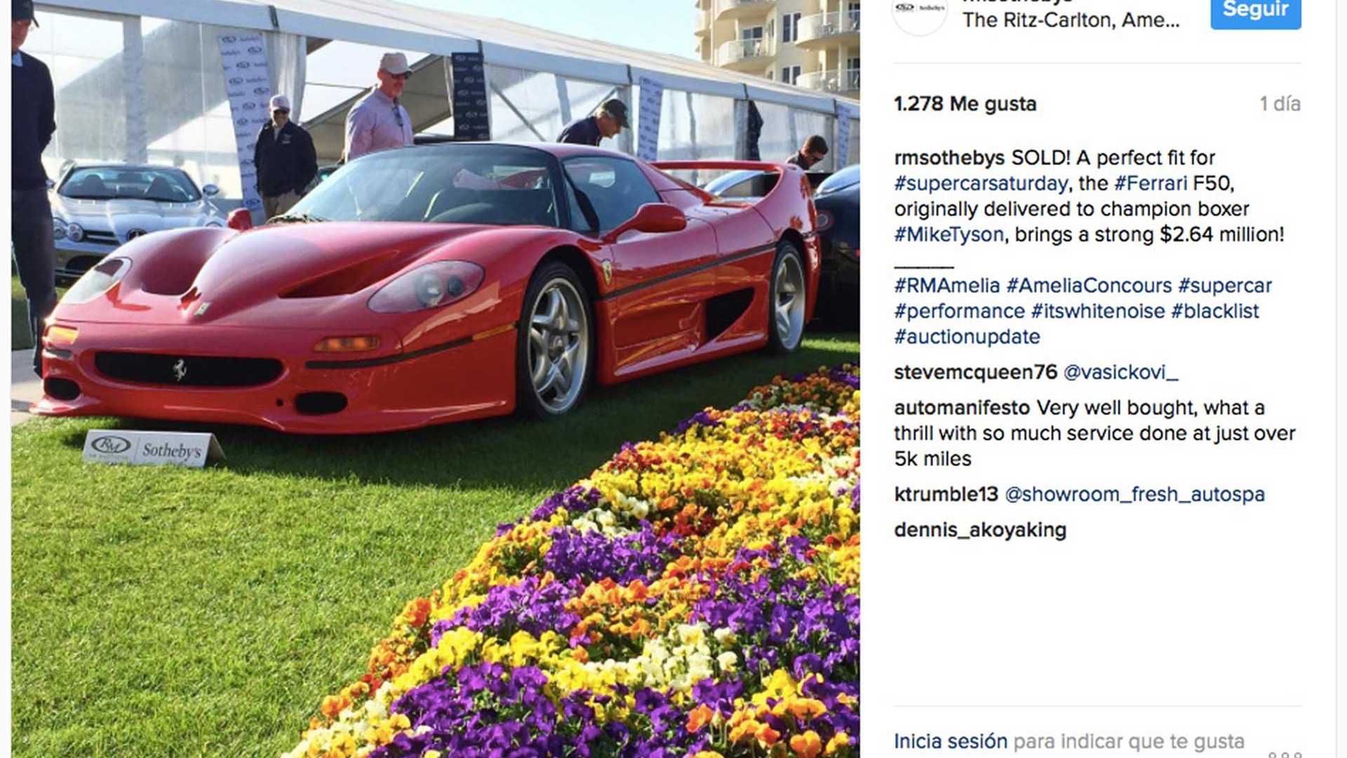 El Ferrari F50 de Mike Tyson, vendido por 2,64 millones de dólares