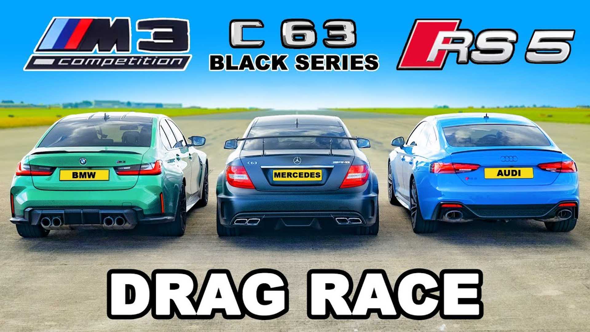 BMW M3 meets Audi RS5 and Mercedes-AMG C63 Black Series in drag race