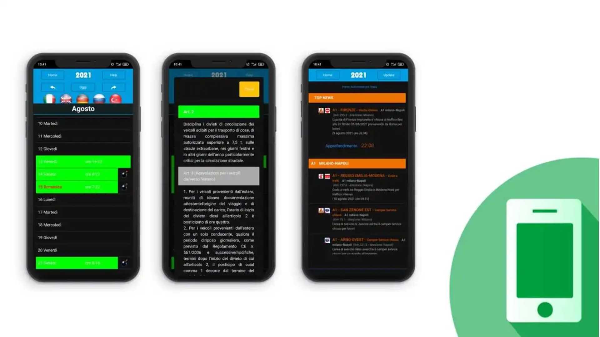 Divieti di circolazione per i camion: app; aggiornamenti;