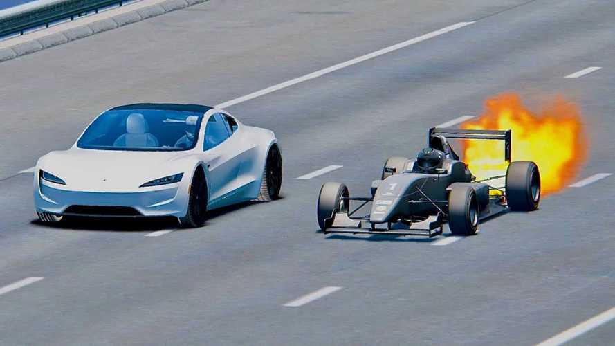 Watch Tesla Roadster Race Ferrari Formula 1 Car: Simulated Video