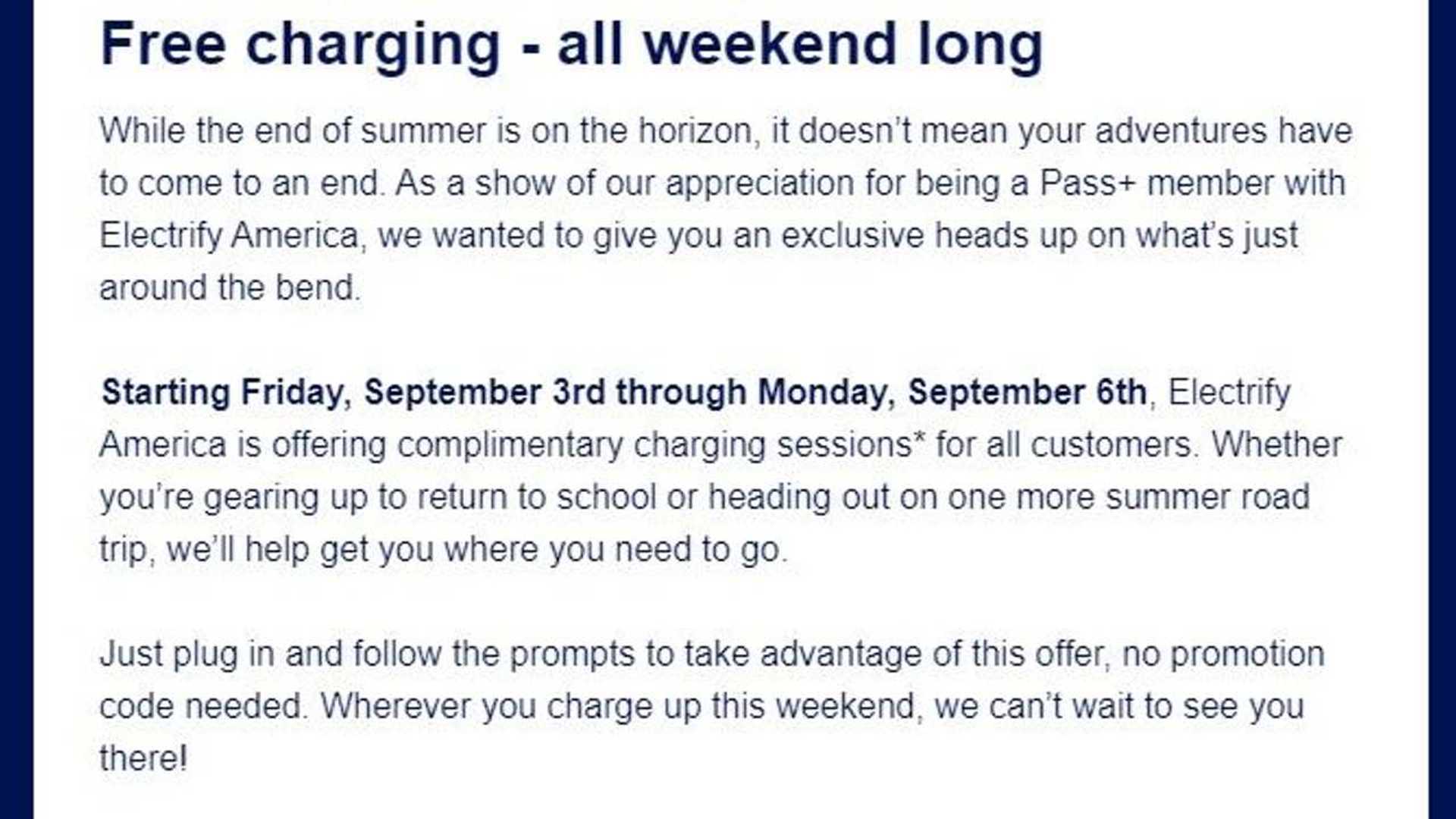 Electrify America To Offer Free Charging All Labor Day Weekend Long