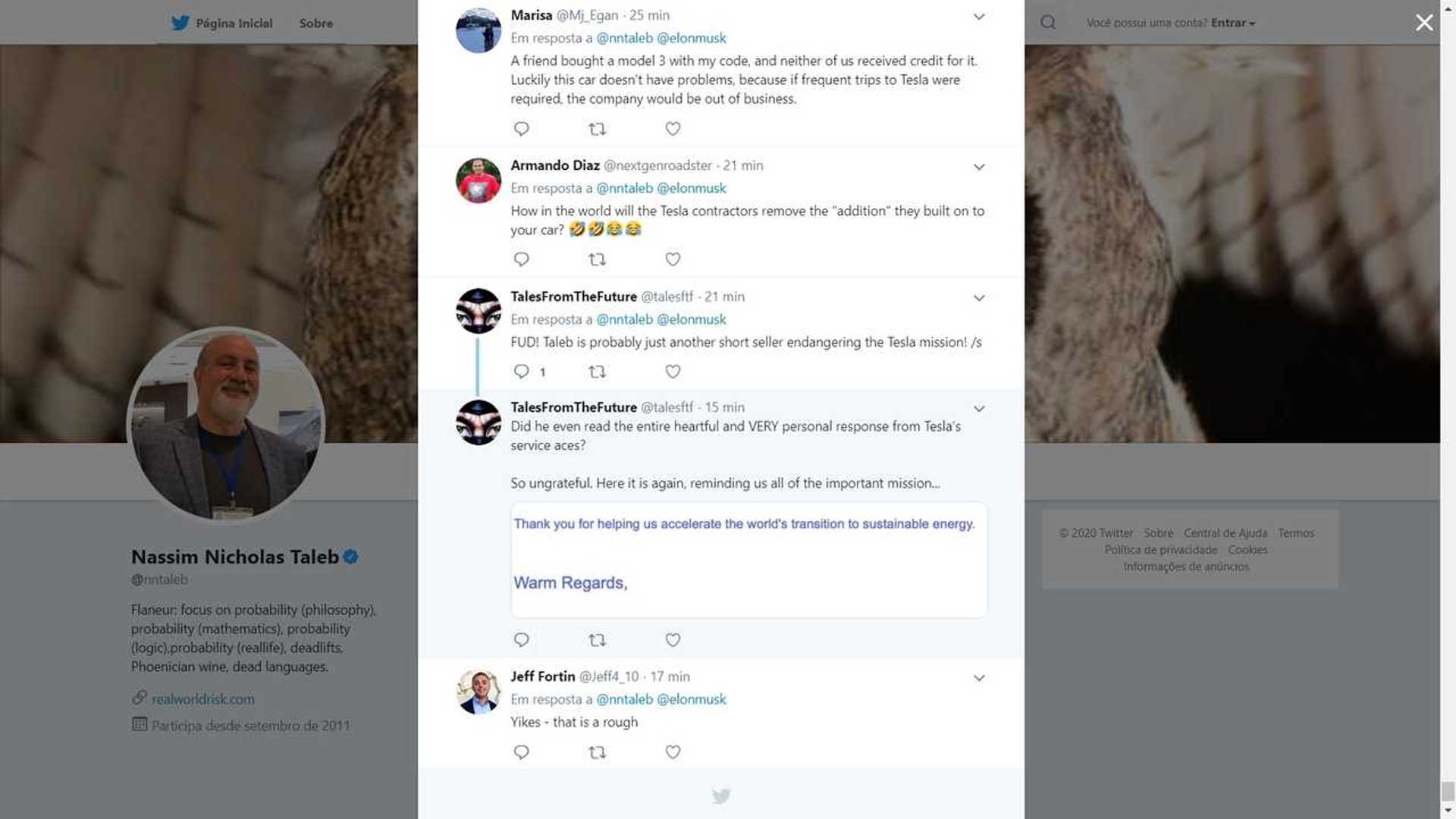 Twitter: Nassim Taleb Blasts Tesla Customer Service, Elon Musk Replies