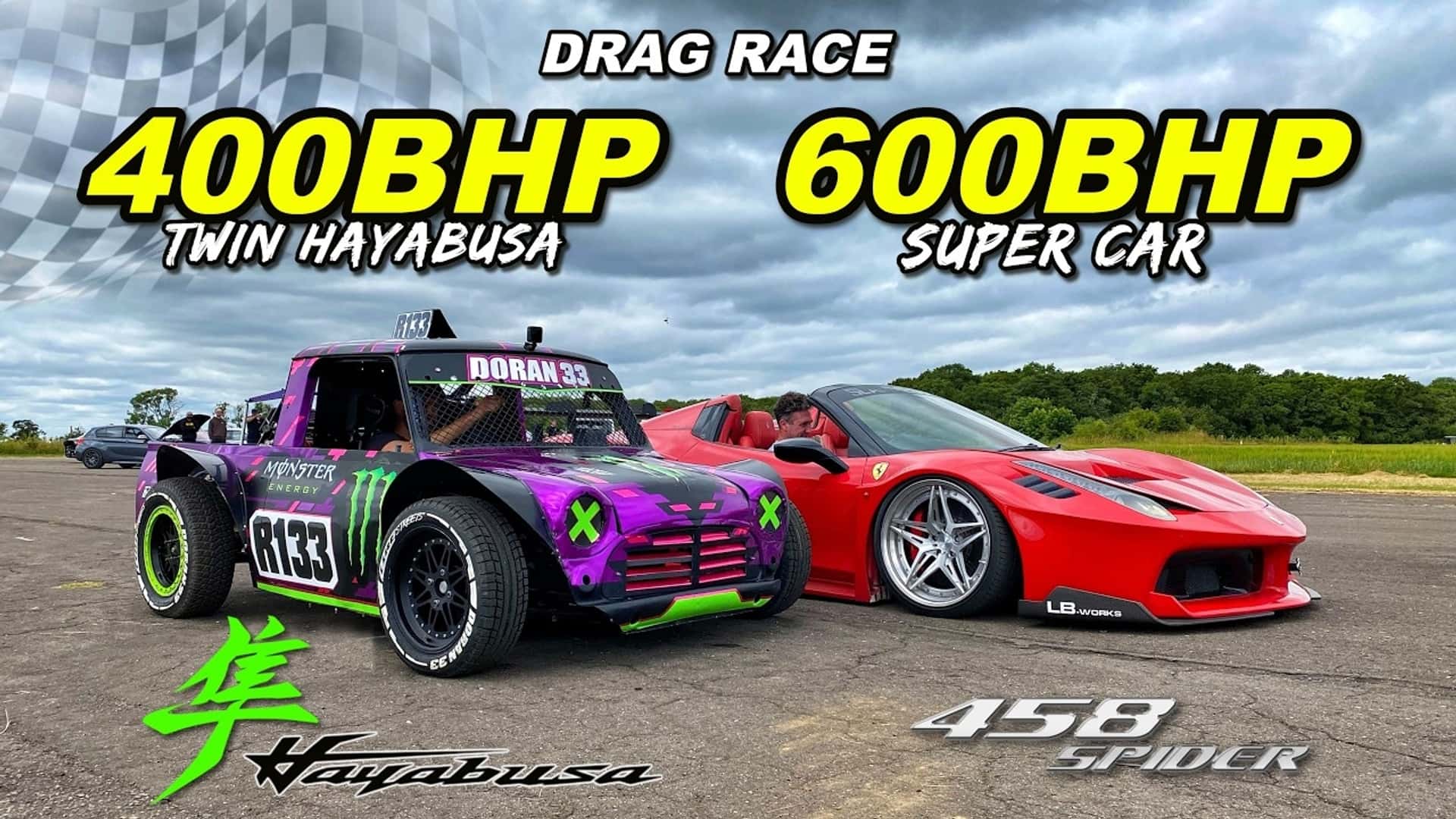 Twin Motorcycle-Engine Mini or Ferrari 458, Who'll Win This Drag Race?