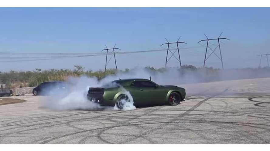 Watch Tesla Model S P100D Smoke Pair Of Dodge Demons