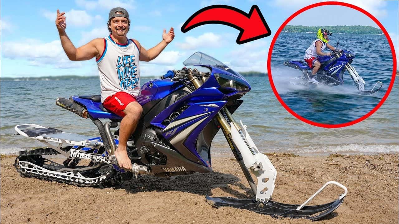 Watch a Yamaha R1 Snow Bike Skim Across a Lake, Towing a Skier