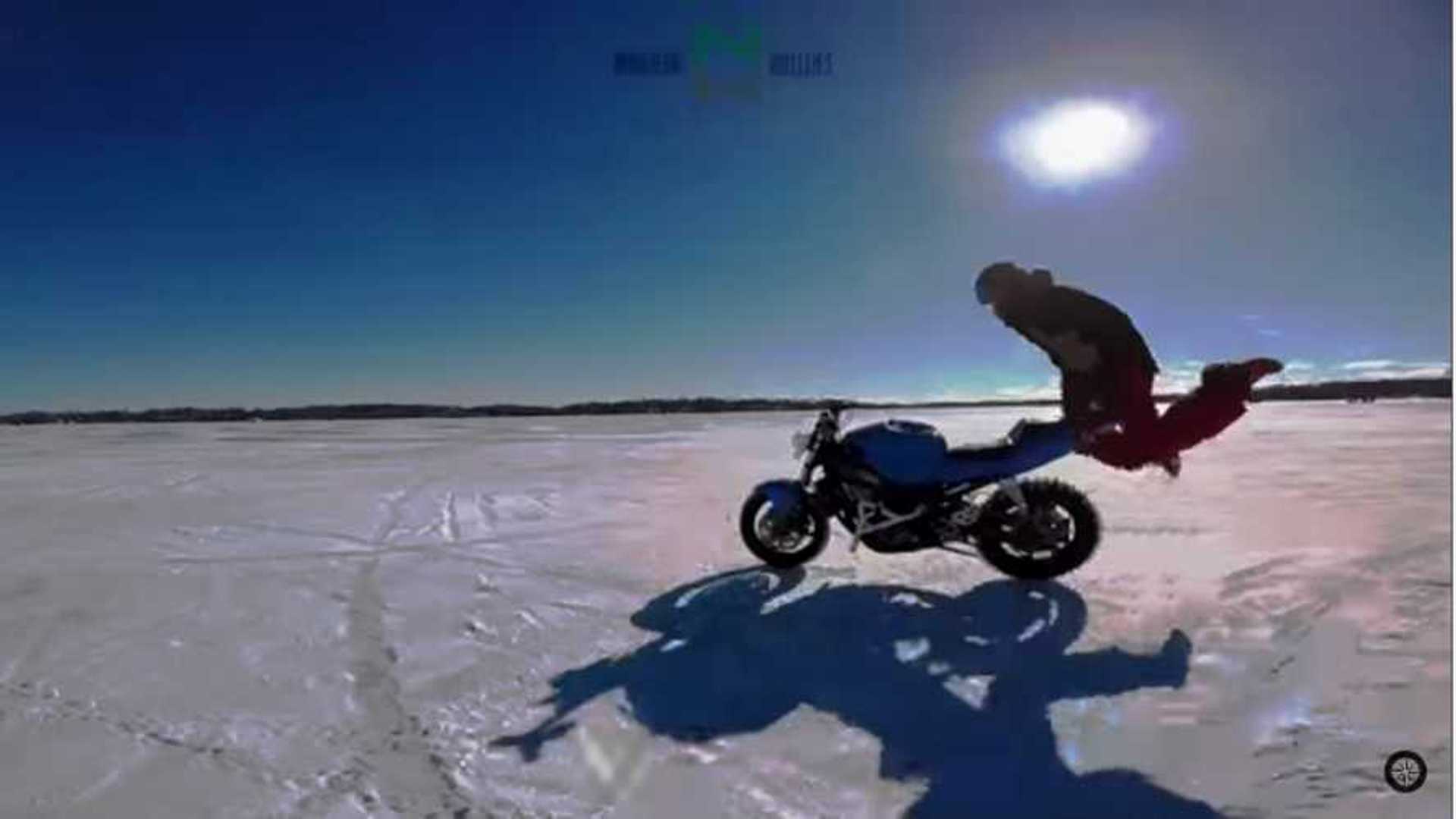 Motorcycle Stunting On Frozen Lake Gone Wrong